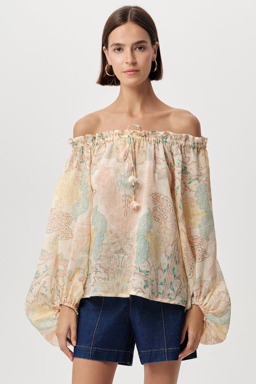 EXQUISE Exquise Off Shoulder Floral Print Ramie Blouse